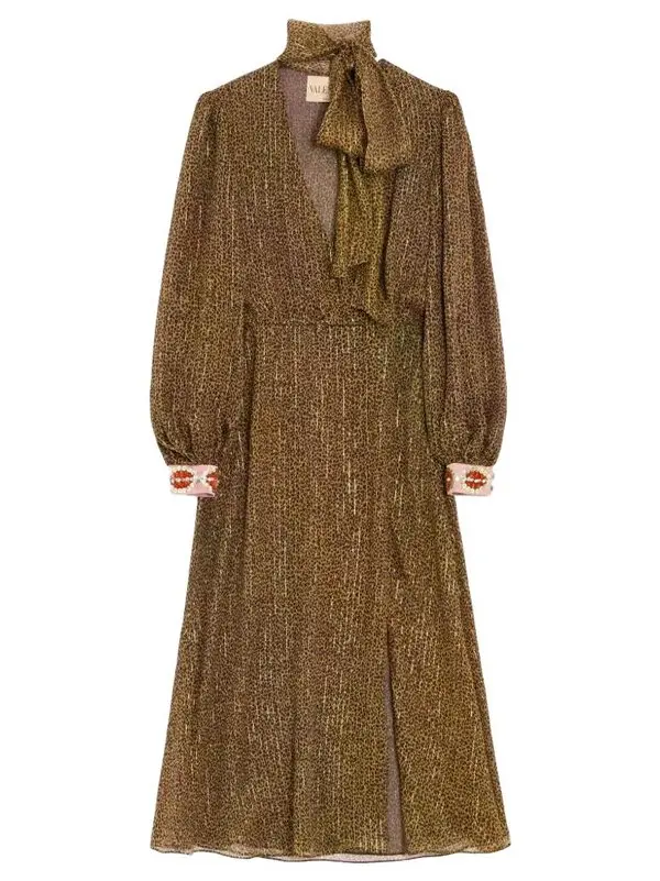 Valentino Garavani Creponne Lamé Dress With Embroidered Fauve Éclat Print - Brown