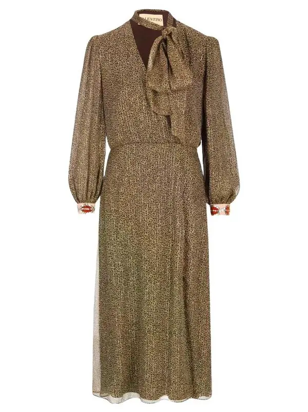 Valentino Garavani Creponne Lamé Dress - Brown