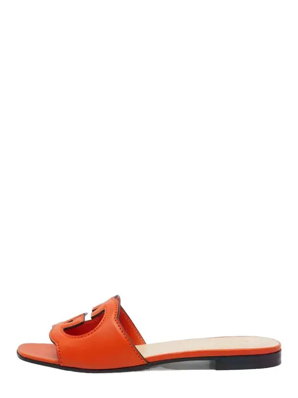 Gucci Leather Interlocking Gg Cut-out Flat Sandals - Orange