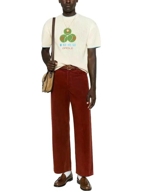 Drole De Monsieur Logo-patch Open-knit T-shirt - Neutrals