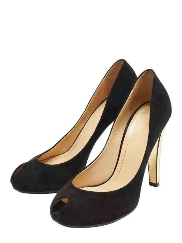 Gucci Suede Peep-toe High Heel Pumps - Black