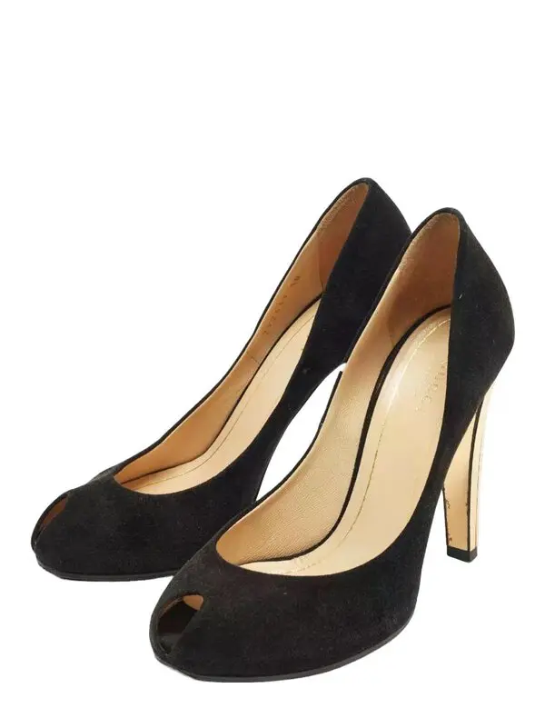 Gucci Suede Peep-toe High Heel Pumps - Black