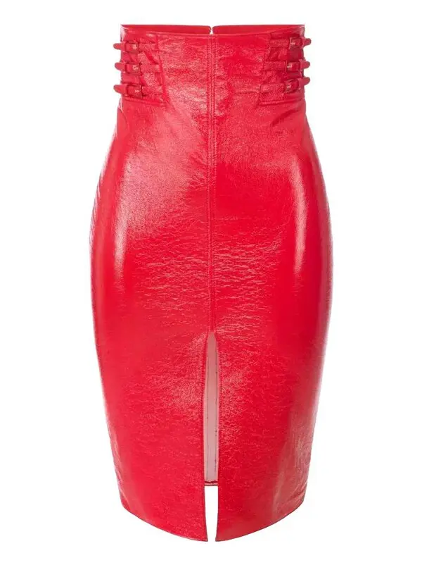 Elisabetta Franchi Shiny Skirt With Vinyl Straps - Red