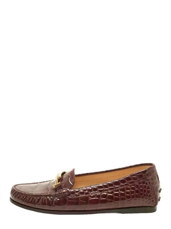 TOD'S Croc-embossed Leather Loafers With Gold-tone Hardware - Brown