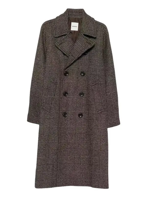 Sandro Checked Double-breasted Coat - Brown