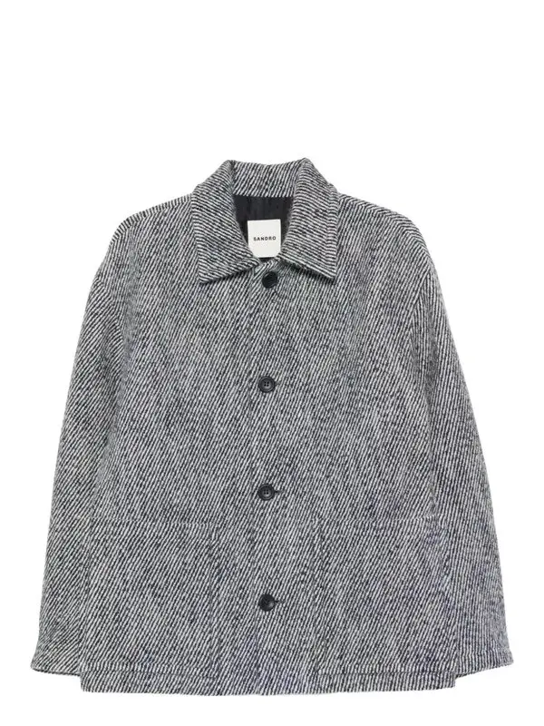 Sandro Wool Blend Diagonal Stripe Jacket - Grey