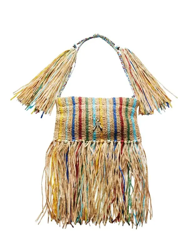 Patrizia Pepe Striped Fringed Shoulder Bag - Neutrals
