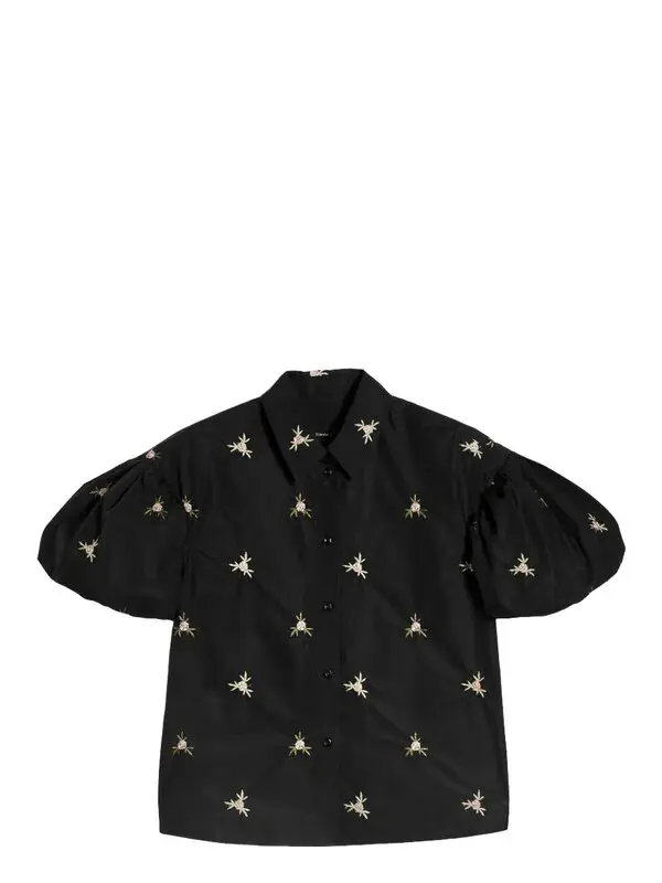 Simone Rocha Embroidered Puff Sleeve Shirt - Black