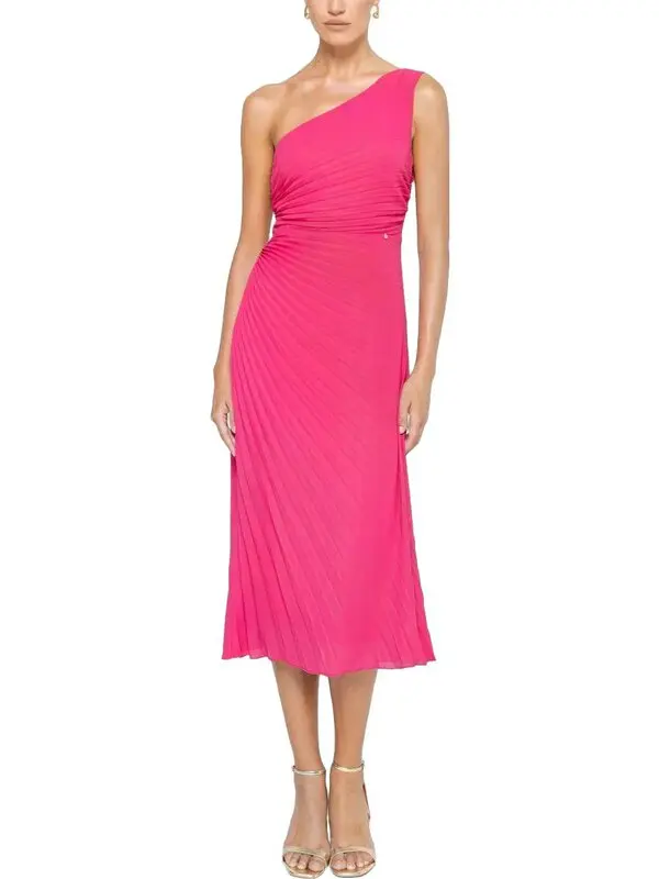 NISSA One-shoulder Pleated Midi Dress - Pink