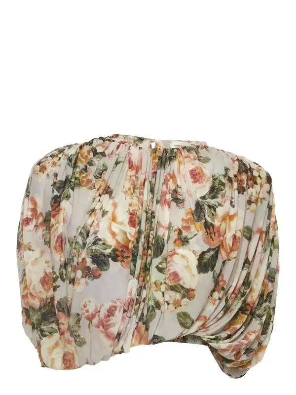 Magda Butrym Floral-print Gathered Cropped Blouse - Neutrals