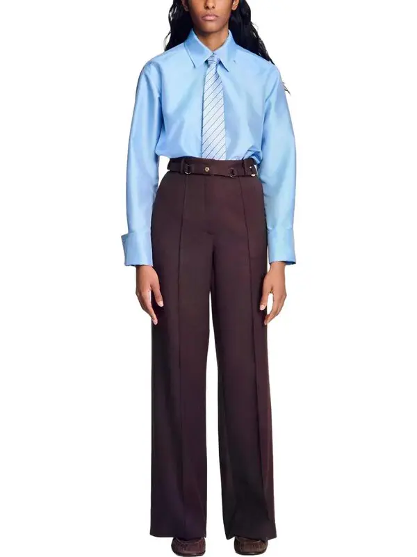 Sandro Belted Wool Blend Trousers - Brown
