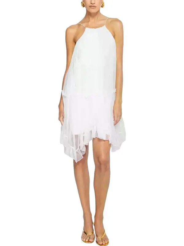NISSA Lace Applique Silk Dress - White