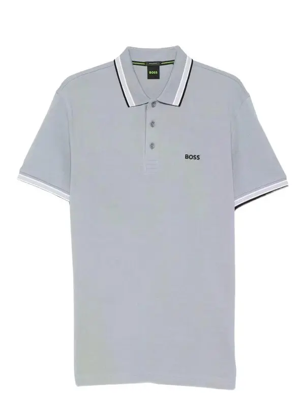 BOSS Paddy Logo-embroidered Tipped Polo Shirt - Grey