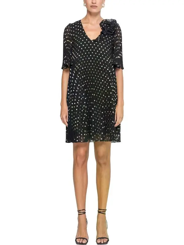 NISSA Polka-dots Pleated Midi Dress - Black
