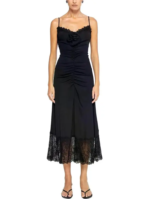 NISSA Lace-trimmed Midi Dress - Black