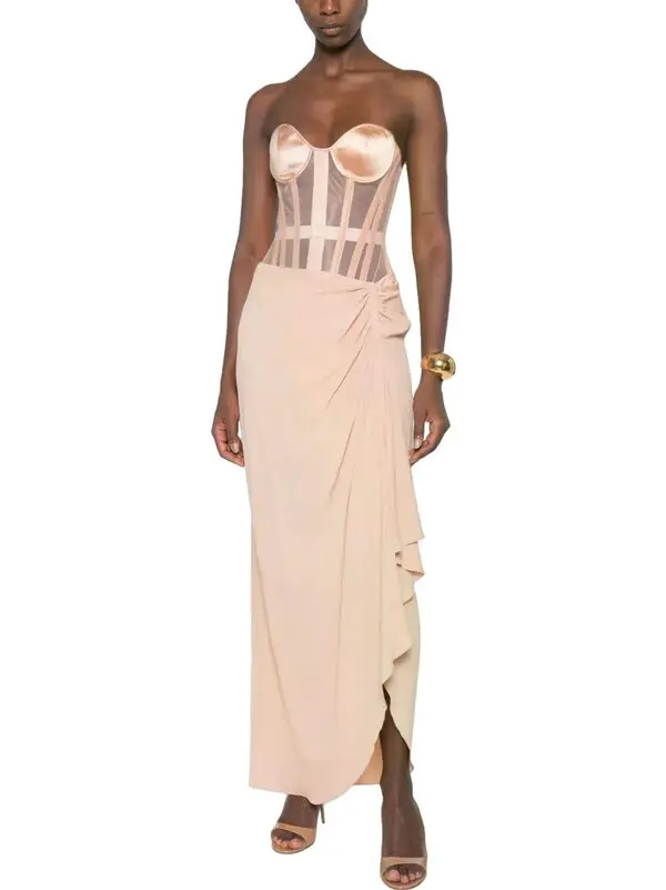 MUGLER Draped Button-detail Skirt - Neutrals
