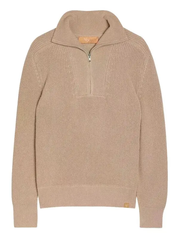 NOW YOU LIVE Beige High Neck Half-zip Sweater - Neutrals
