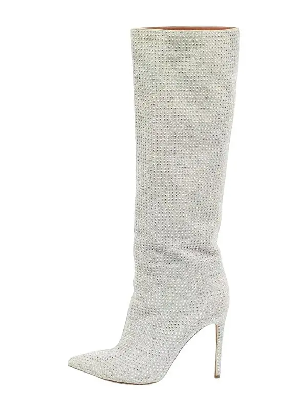 Dolce & Gabbana Crystal Embellished Pointed-toe Stiletto Boots - Silver