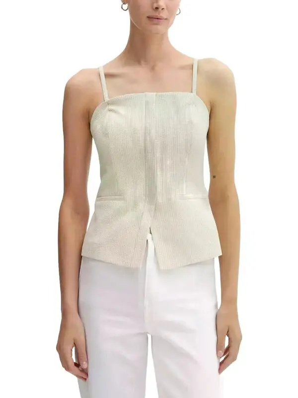 Dkny Square Neck Striped Panel Top - Neutrals