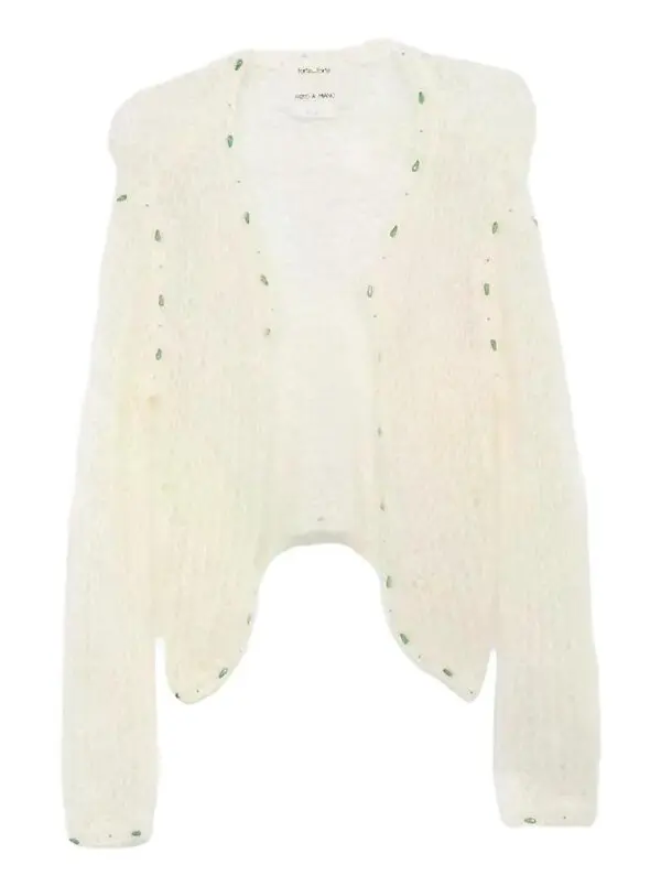 FORTE_FORTE Open-knit Bead-embellished Cardigan - Neutrals