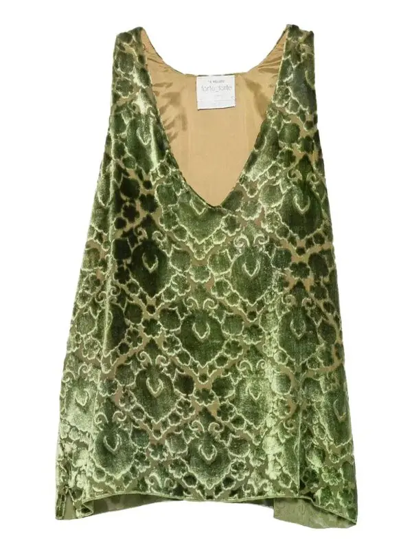FORTE_FORTE Damask Pattern Velvet V-neck Sleeveless Top - Green