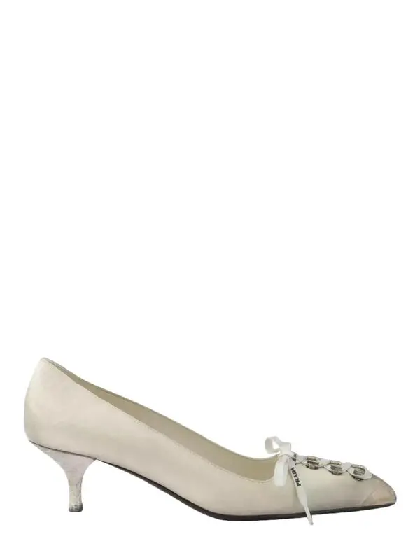 Prada Antiqued Leather Lace-up Pumps - Neutrals