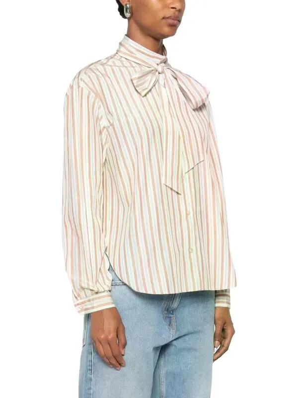 FORTE_FORTE Striped Bow Shirt - Neutrals
