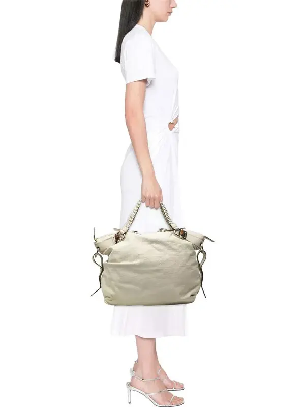 Gucci Leather Bamboo Bar Tote Bag - White