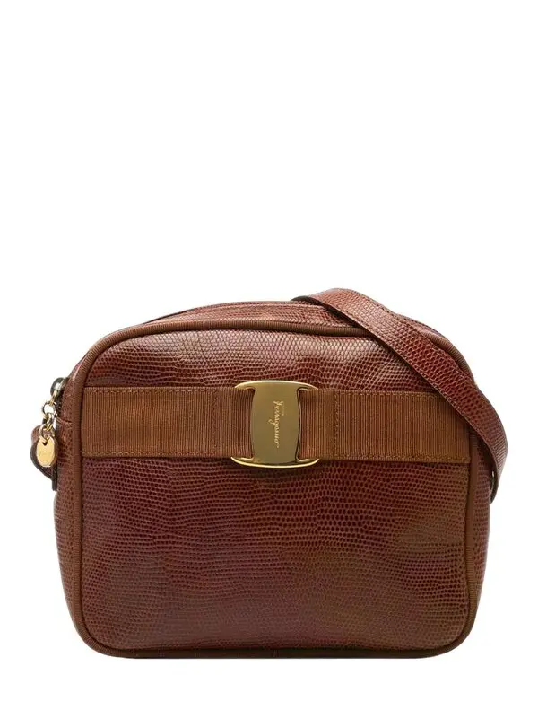 FERRAGAMO Vara Embossed Leather Crossbody Bag - Brown