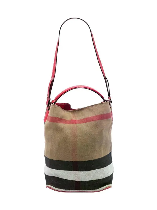Burberry 2000-2017 Medium Mega Check Canvas Ashby Bucket Bag Satchel - Brown