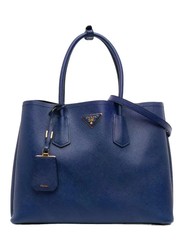 Prada Saffiano Cuir Double Satchel - Blue
