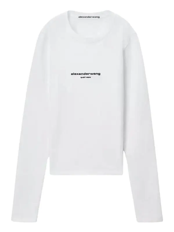 Alexander Wang Fitted Ls Tee W/ Logo Print - White