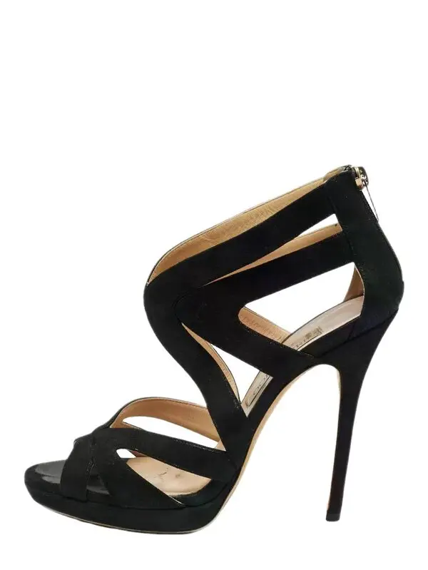 JIMMY CHOO Leather And Suede Cut-out Sandals - Black