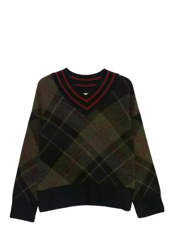Barbour Argyle Knit V-neck Sweater - Black