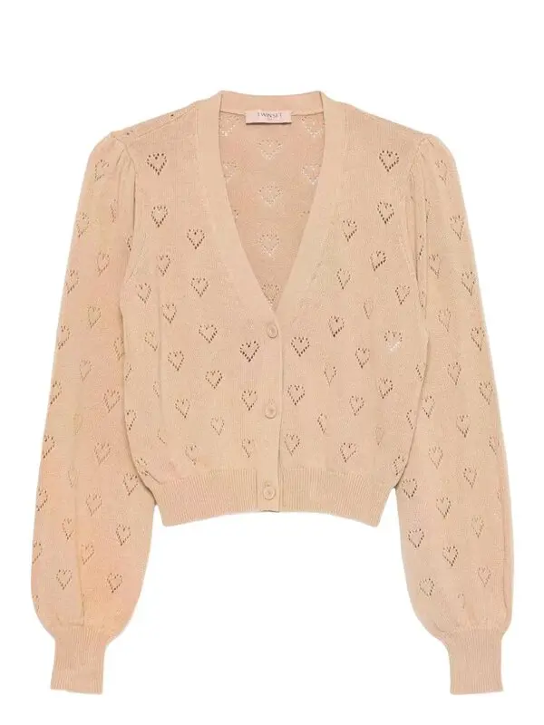 TWINSET Pointelle Knit Heart Motif Cardigan - Neutrals
