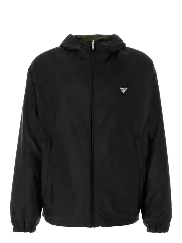 Prada Logo Plaque Hooded Jacket - Black