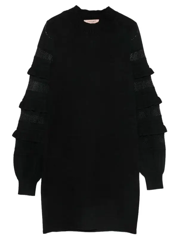 TWINSET Ruffled Sleeve Mini Knitted Dress - Black