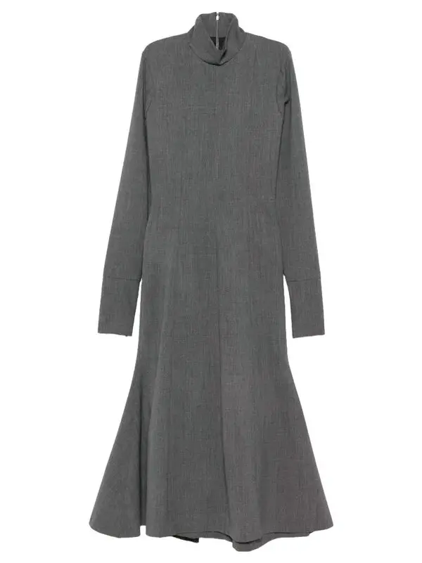 THELATEST High-neck Flared-hem Midi Dress - Grey