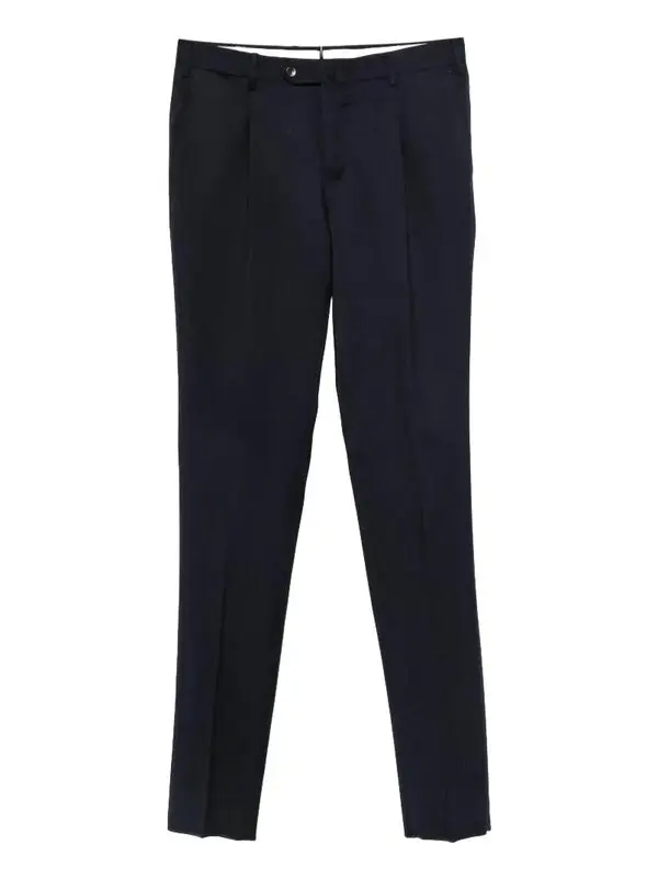 PT TORINO Navy Herringbone Pleated Trousers - Blue