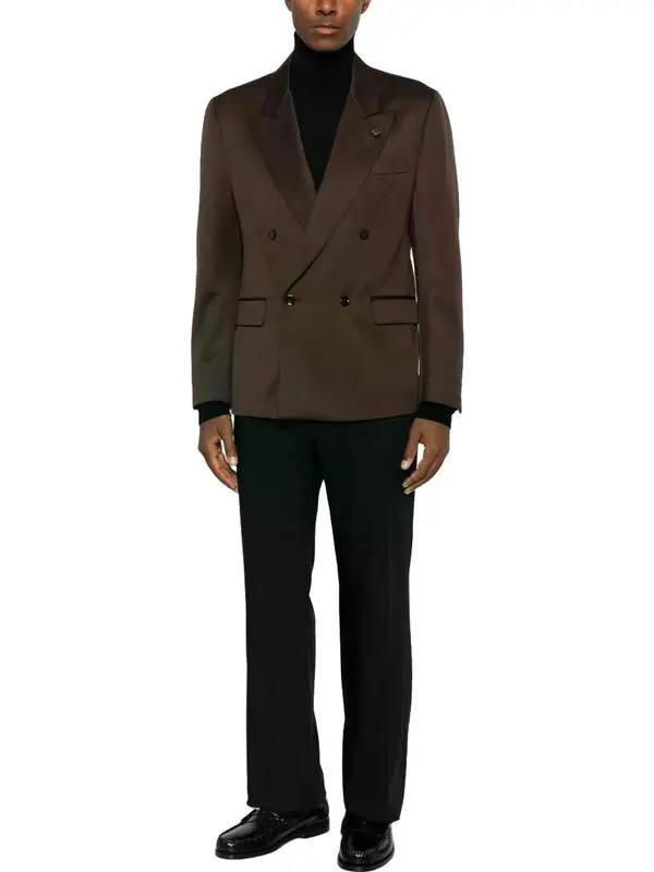 LARDINI Double-breasted Peak-lapel Jacket - Brown