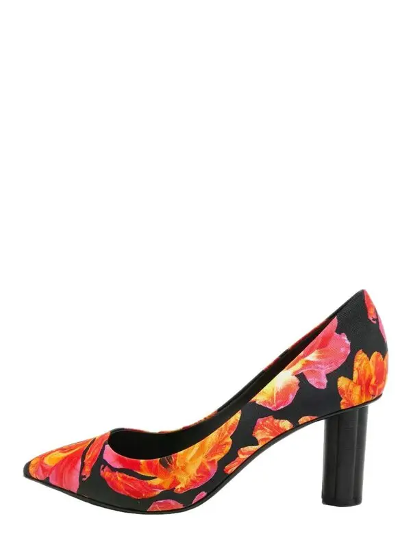 FERRAGAMO Badia Floral-print Pointed-toe High-block Heel Pumps - Black
