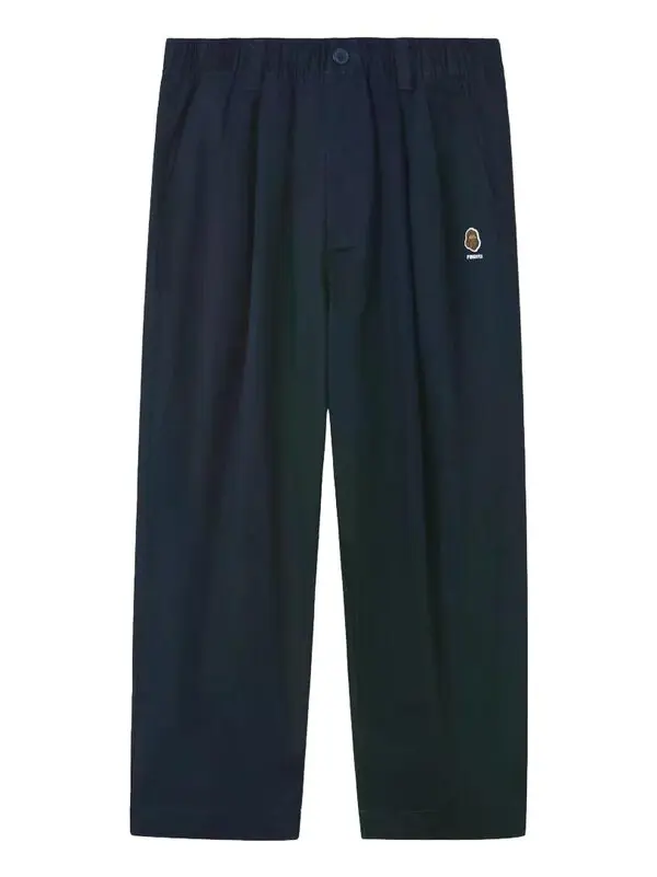 FINGERCROXX Pleated Logo-patch Trousers - Blue