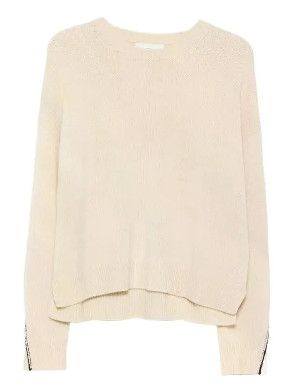 Eric Bompard Cashmere Round Neck Sweater With Side Slits - Neutrals