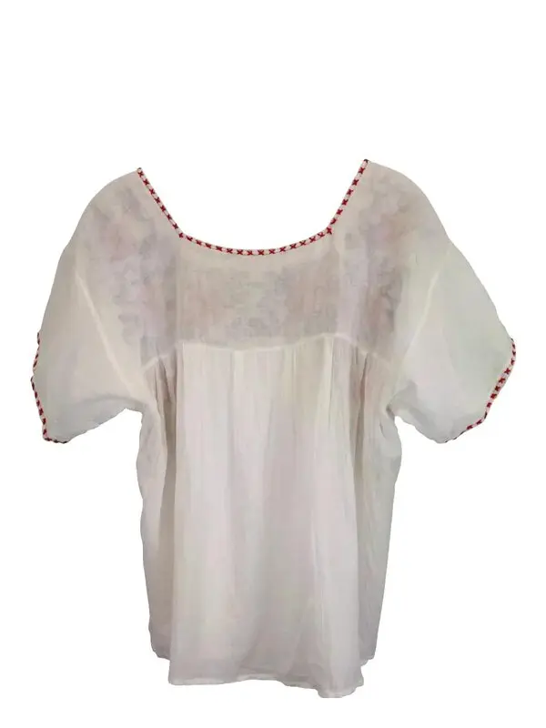 NILI LOTAN Embroidered Floral Print Peasant Top - White
