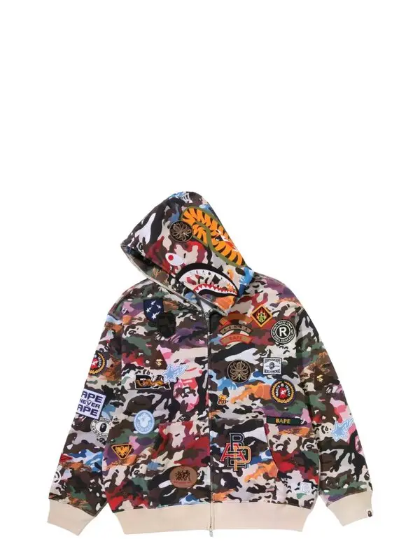 A BATHING APE Hybrid Camo Multi-badge Shark Hoodie - Brown