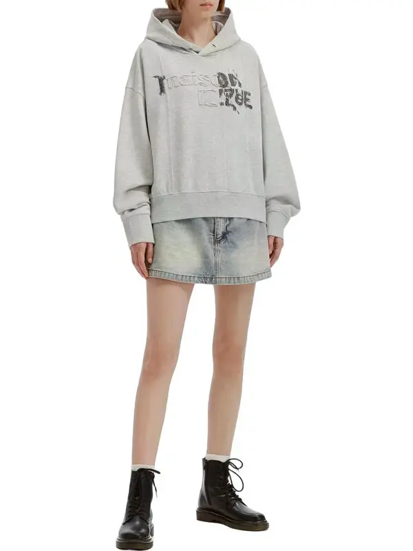 Izzue Logo Print Drop Shoulder Hoodie - Grey