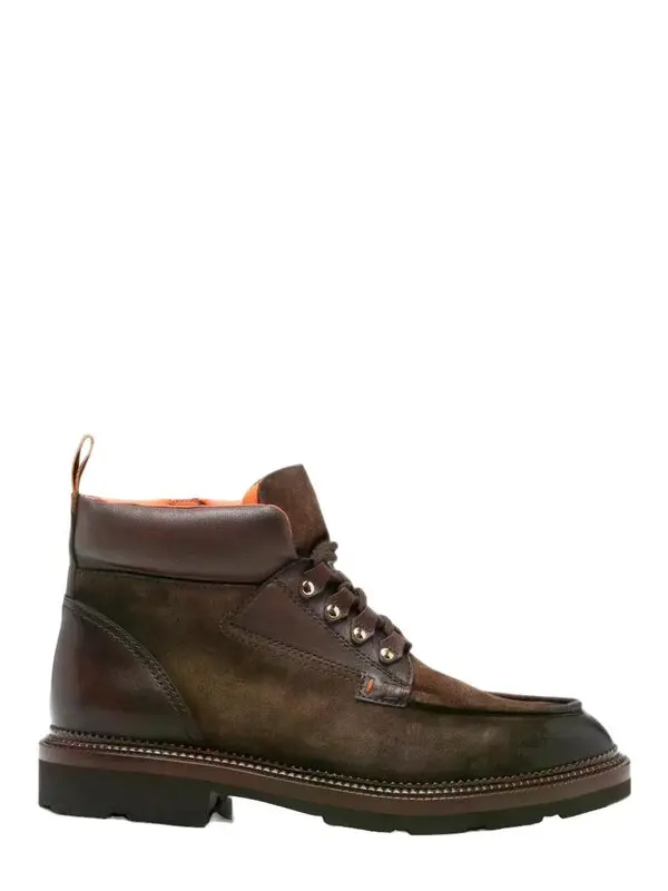 Santoni Lace-up Paneled Boots - Brown