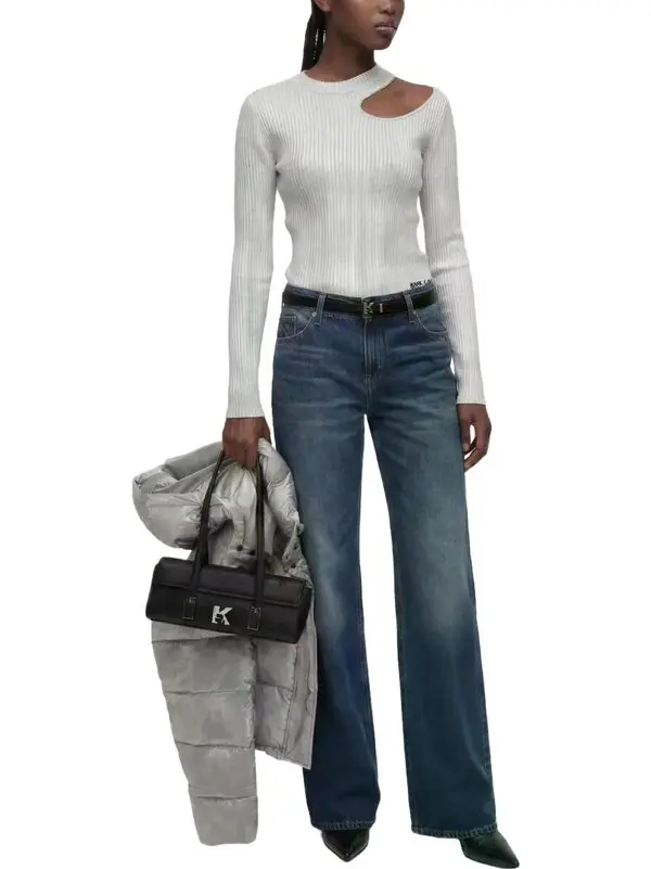 Karl Lagerfeld Ribbed Knit Sweater With Cut-out Detail - Silver
