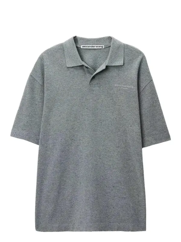 Alexander Wang Crystal-hotfix Short-sleeve Polo Shirt - Grey