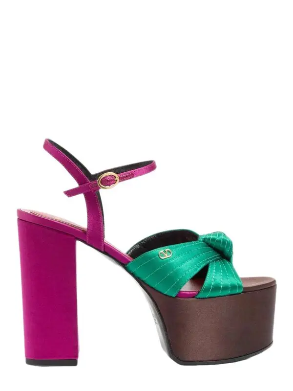 Valentino Garavani Satin Platform Sandals With Knot Detail - Green